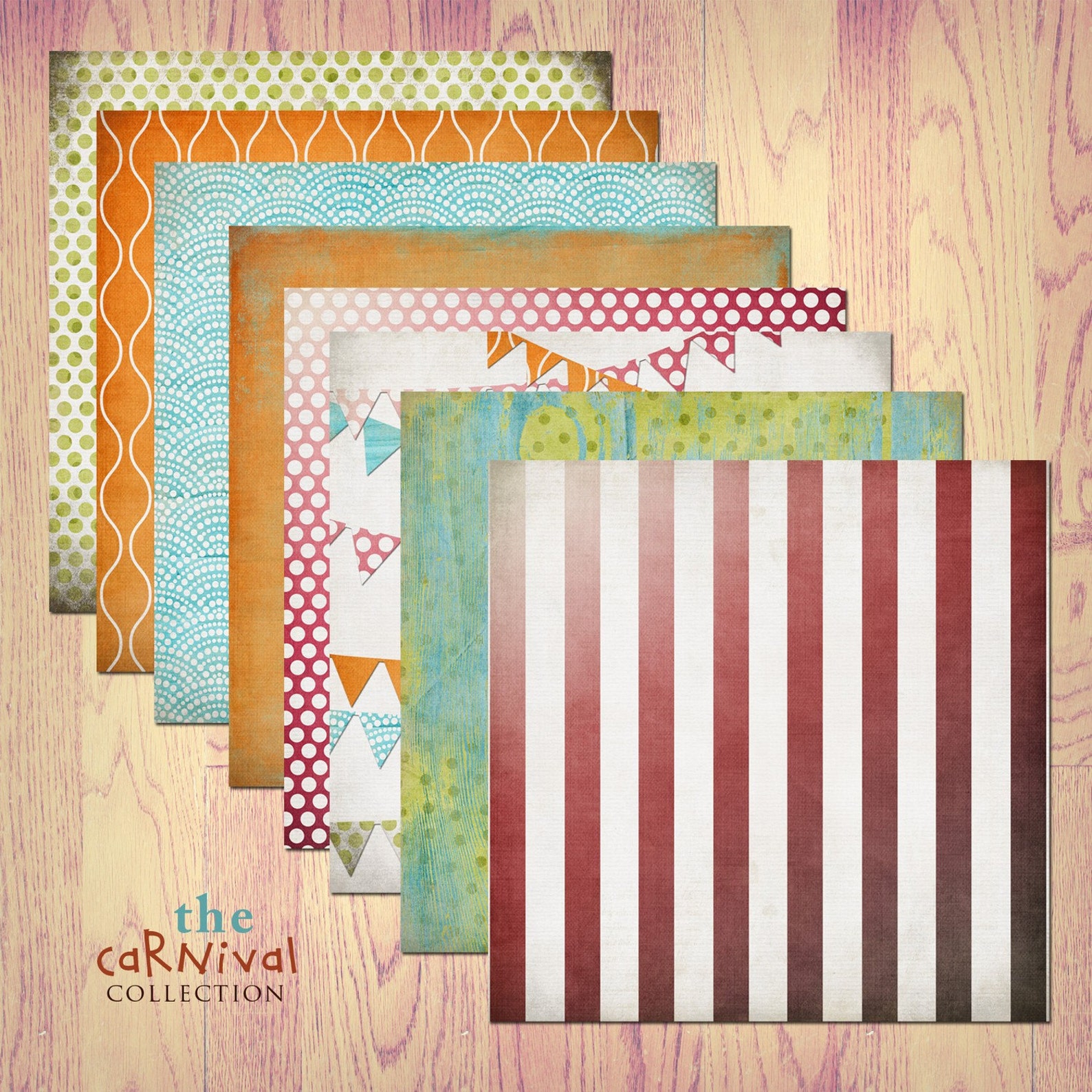 Carnival Digital Scrapbook Paper Pack 12x12300 Dpi 8 Digital Papers - Etsy