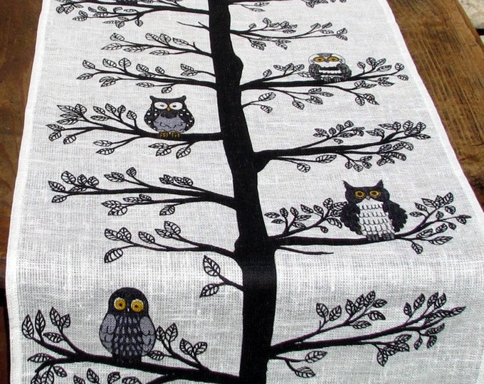 OWL- Linen Flax Table Runner- White - Etsy
