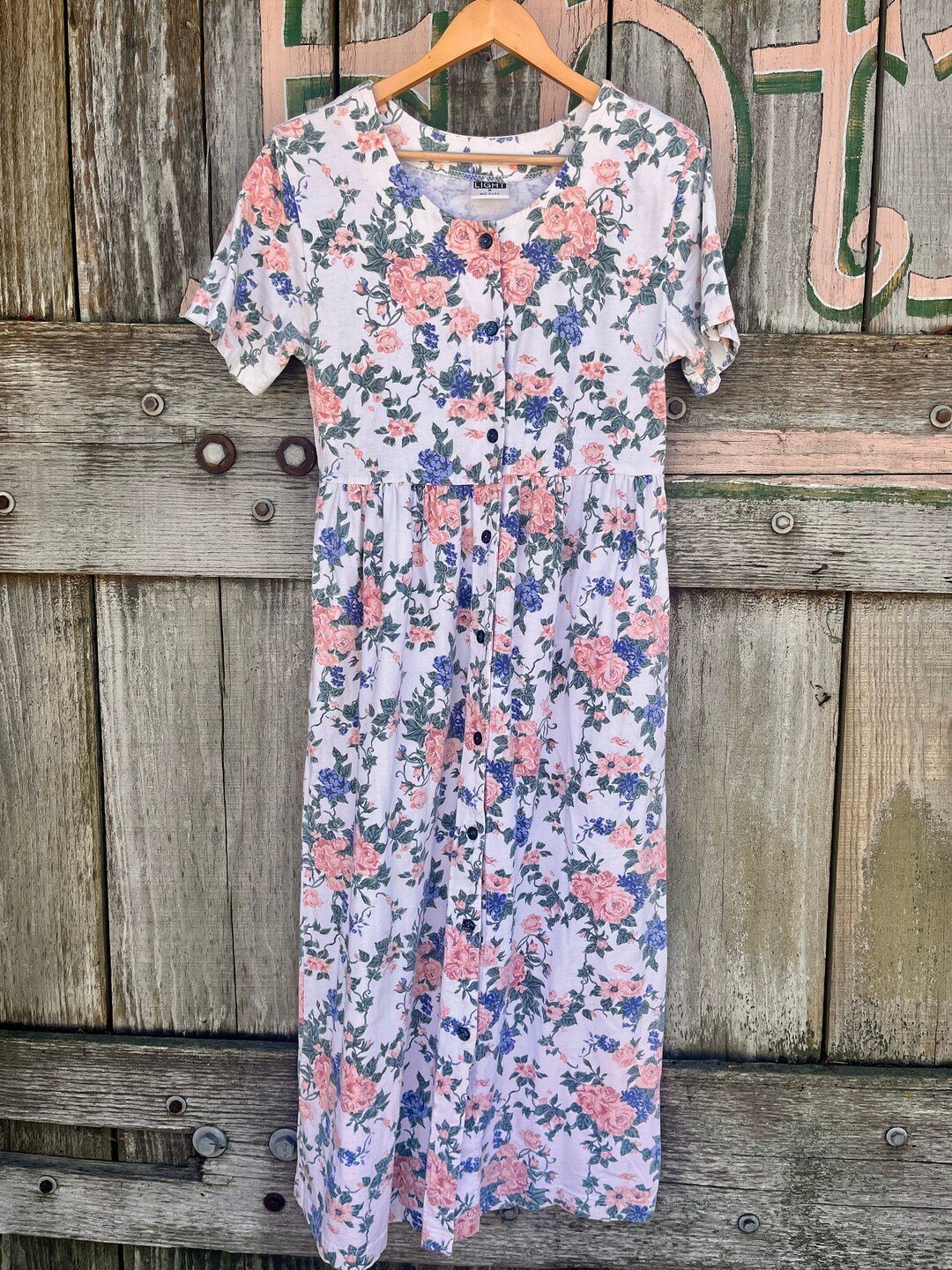 90s Floral Dress Spot Light Vintage Flowy Button Down Maxi Dress Medium ...