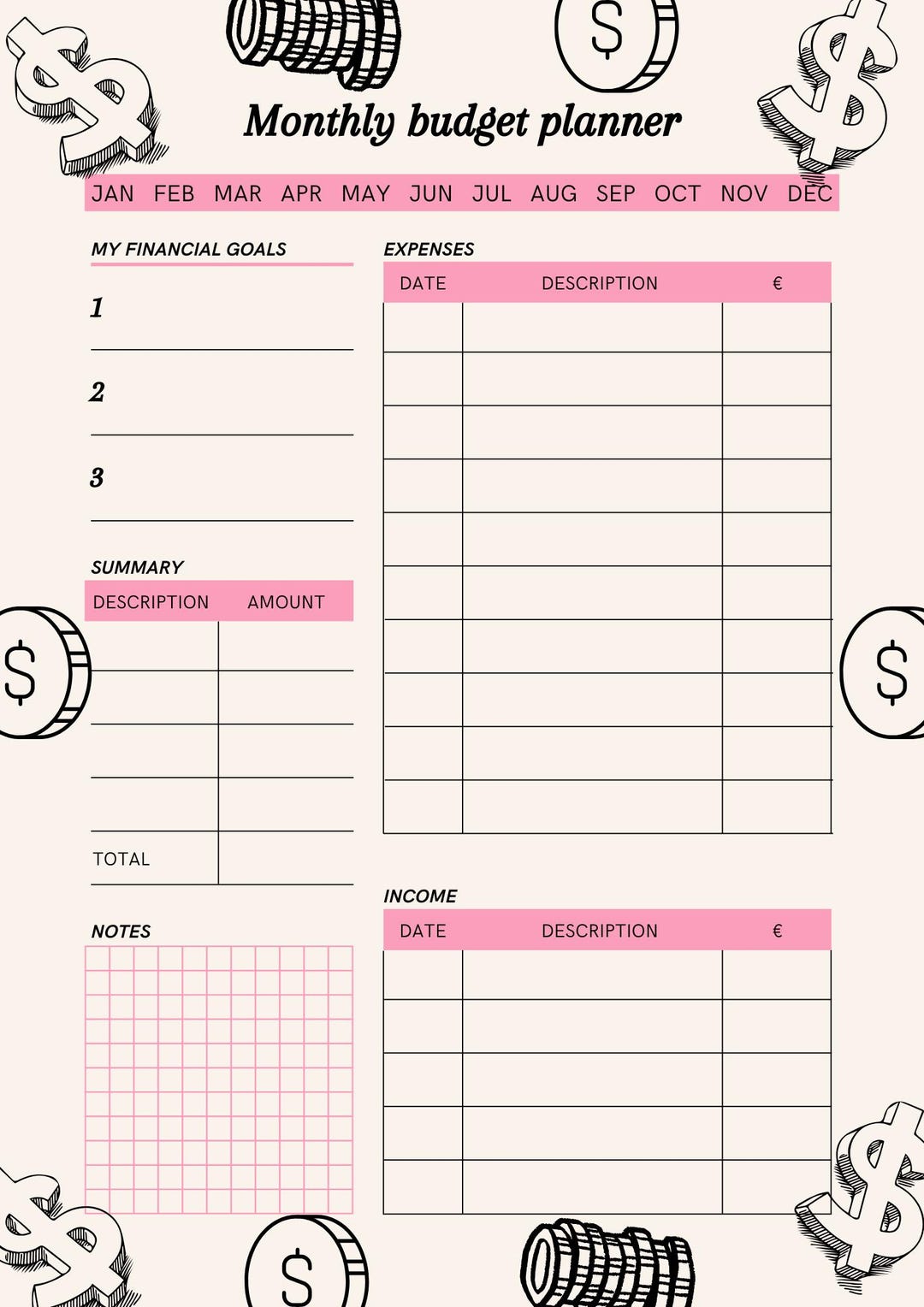 Monthly Budget Planner | Expense Overview | Debt Tracker | Printable ...