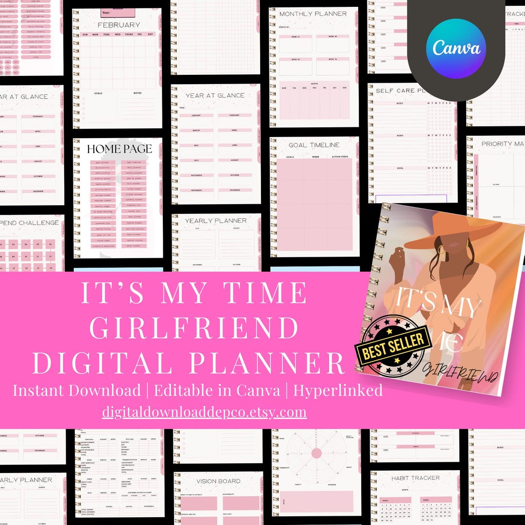 Customizable Digital Planner Canva Template, Hyperlinked, PLR (digital ...
