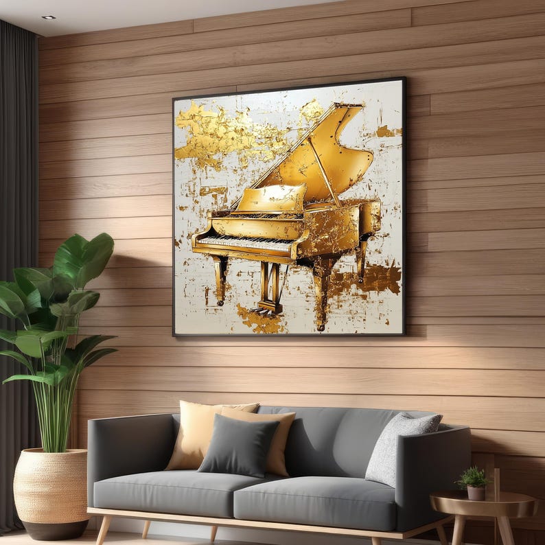 Golden Piano Canvas, Luxury Music Art, Gold Leaf Grand Piano, Wall Art ...