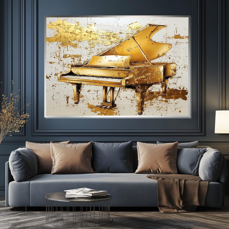 Golden Piano Canvas, Luxury Music Art, Gold Leaf Grand Piano, Wall Art ...