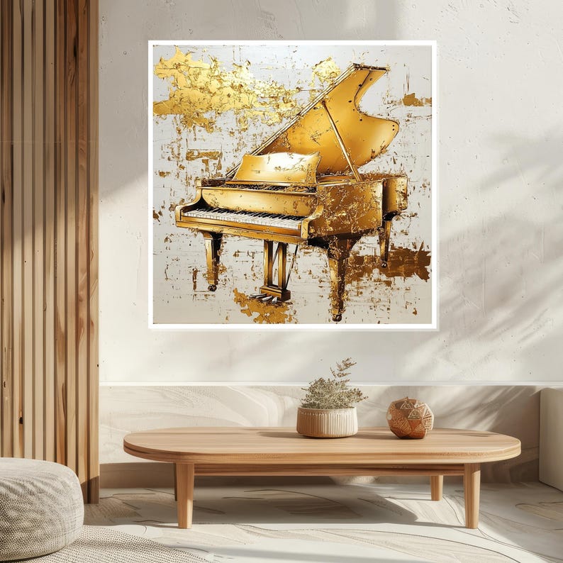 Golden Piano Canvas, Luxury Music Art, Gold Leaf Grand Piano, Wall Art ...
