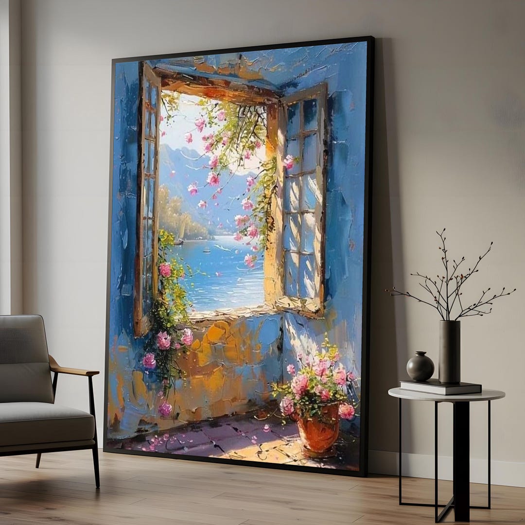 Open Window Canvas Art, Scenic Lake View, Floral Wall Art, Nature ...