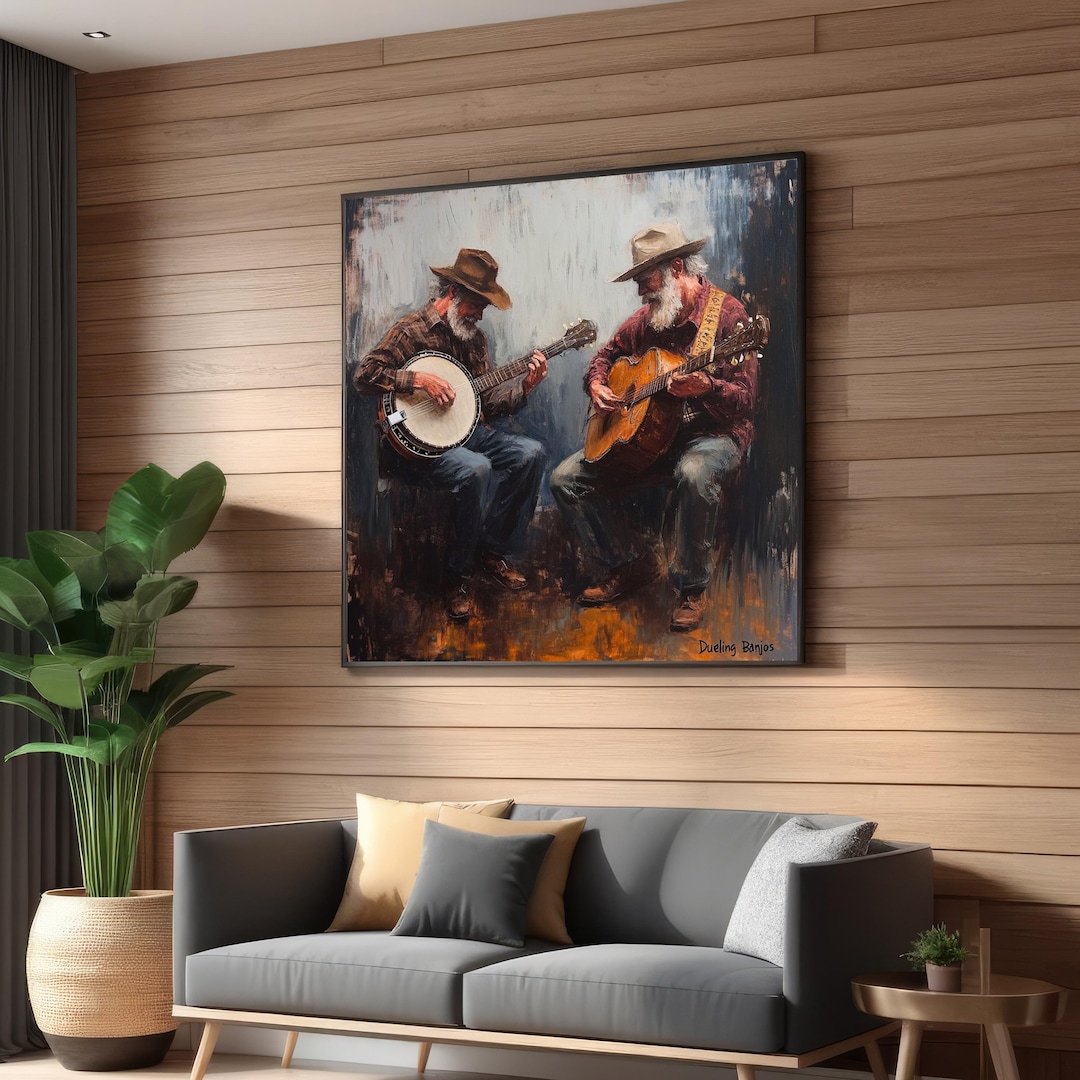 Dueling Banjos Canvas, Banjo Guitar Art, Music Wall Art, Rustic Canvas ...