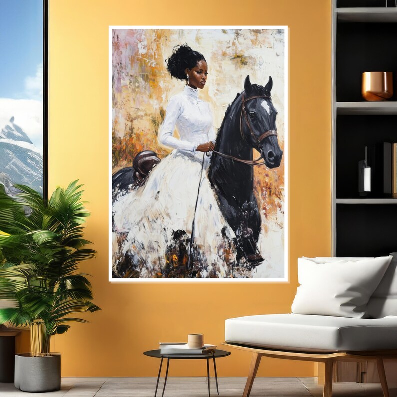 Elegant Equestrian Lady Canvas, Black Horse Portrait, Wall Art Canvas ...