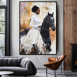 Elegant Equestrian Lady Canvas, Black Horse Portrait, Wall Art Canvas ...