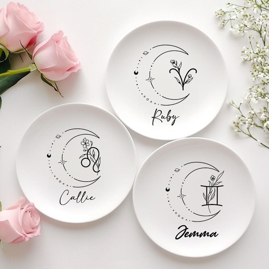 Personalized Constellation Flower Round Ceramic Jewelry Plate ...