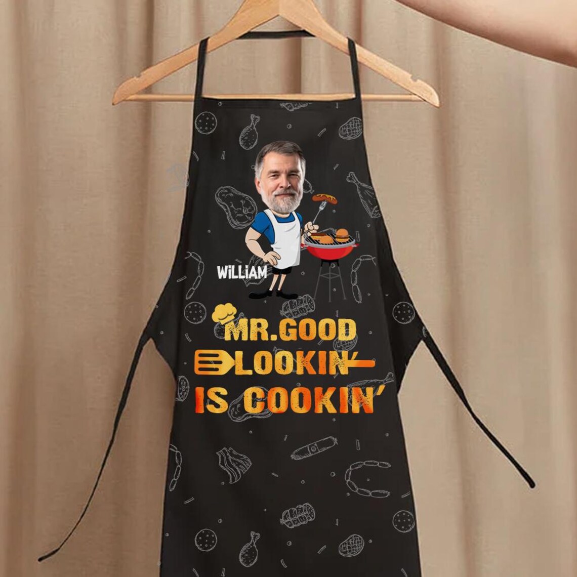 Personalized Funny Face Photo BBQ Apron—waterproof & Adjustable With ...