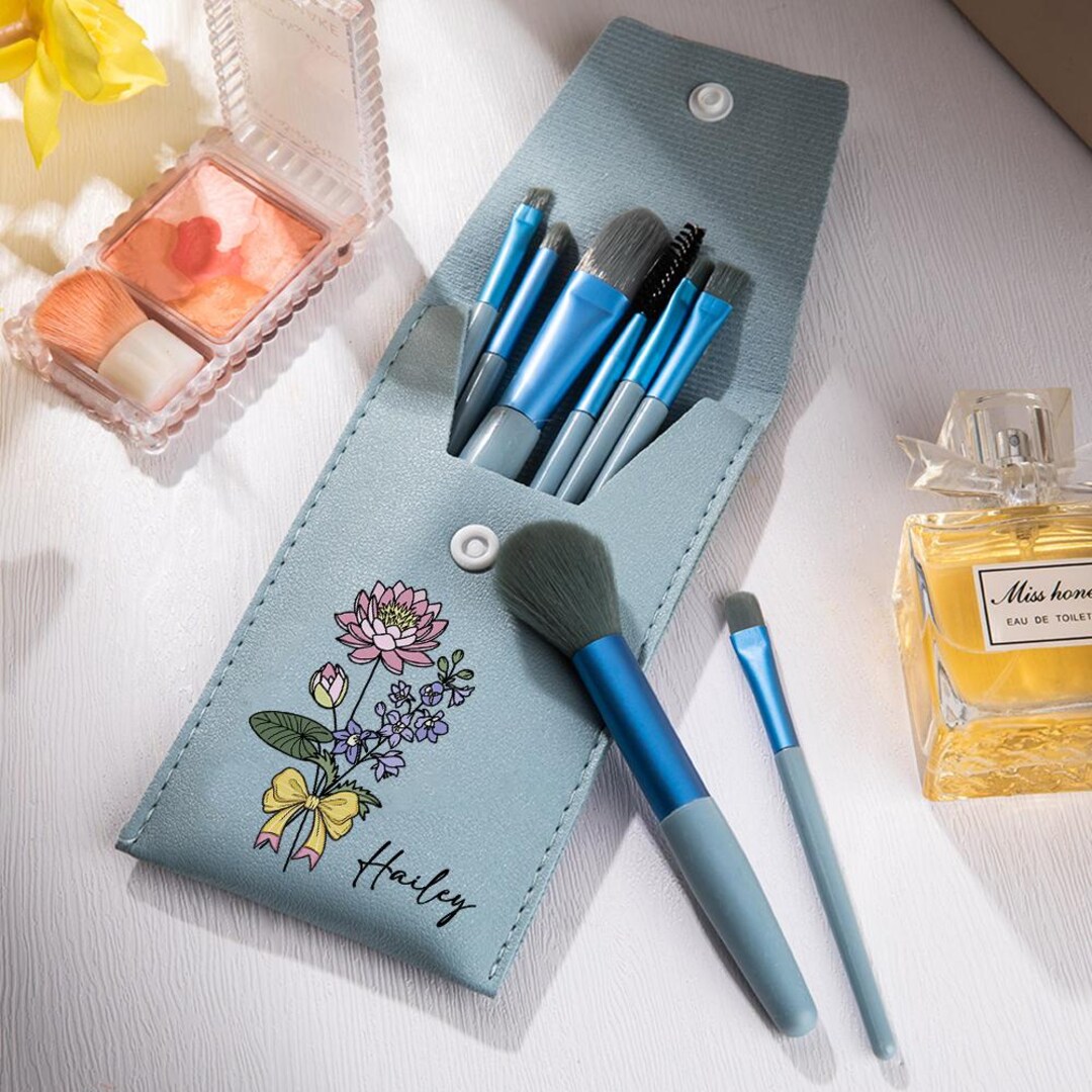 Personalized Birth Flower Makeup Brush Bag—custom Name, Portable ...