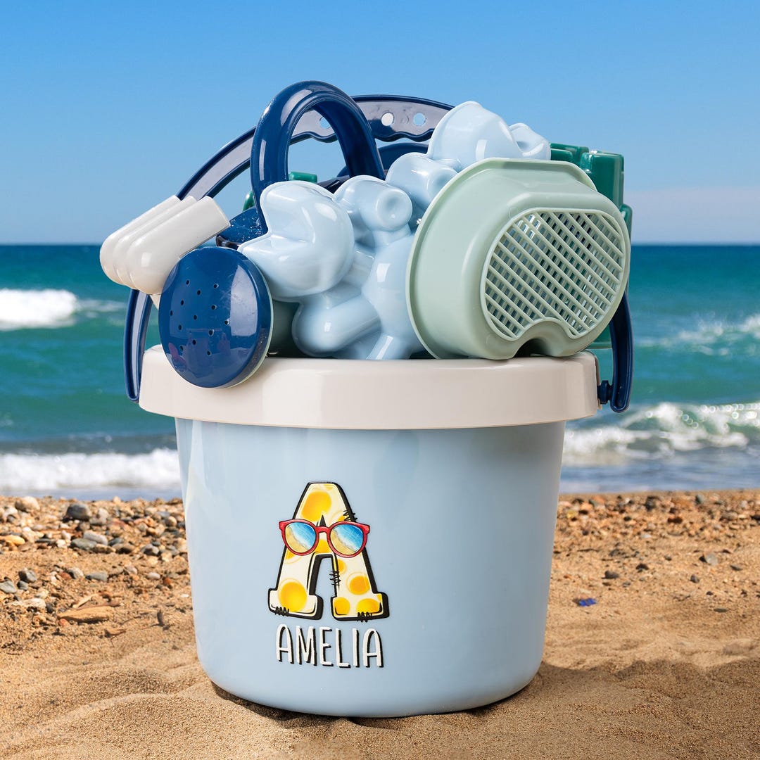 Personalized Beach Bucket & Shovel Set—custom Cartoon Initials With ...