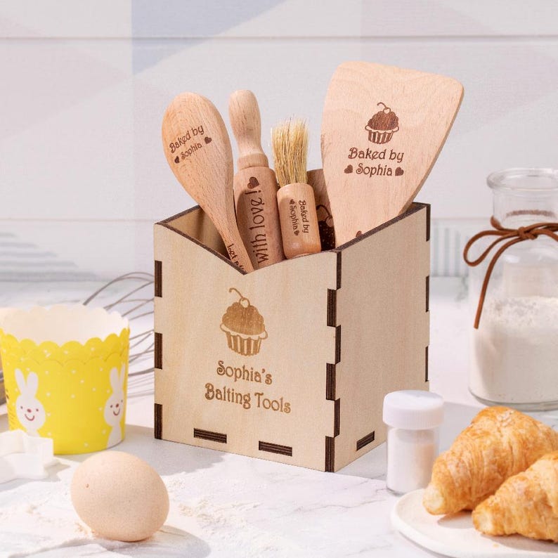 Personalized Wooden Cooking and Baking Tools - Custom Name, Set of 6 ...