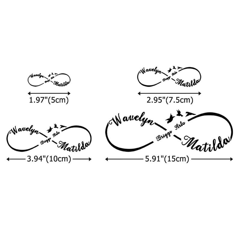 Personalized Infinity Symbol Temporary Tattoos | Custom Name and Bird ...