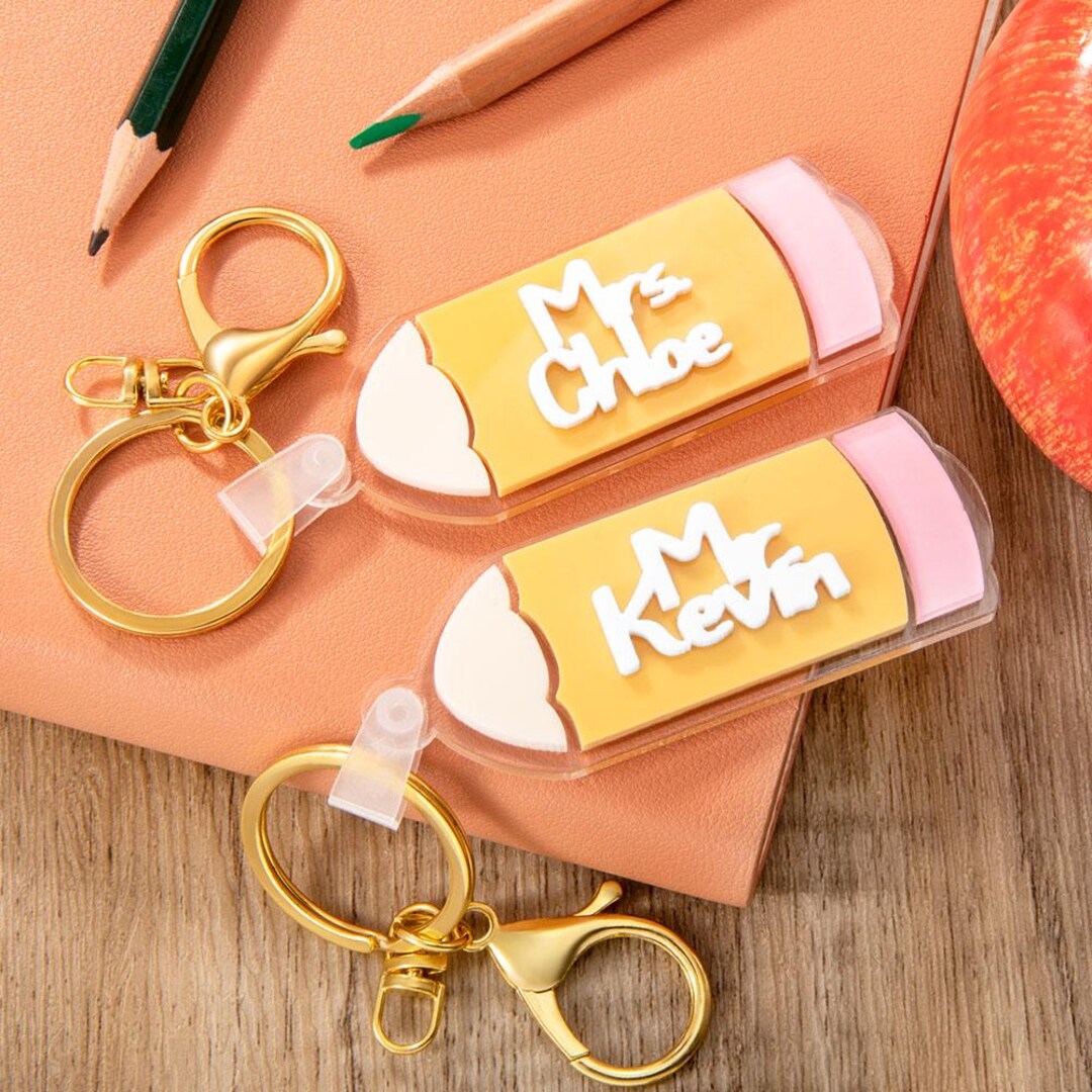 Personalized Double-layered Acrylic Pencil Keychain – Custom Name ...
