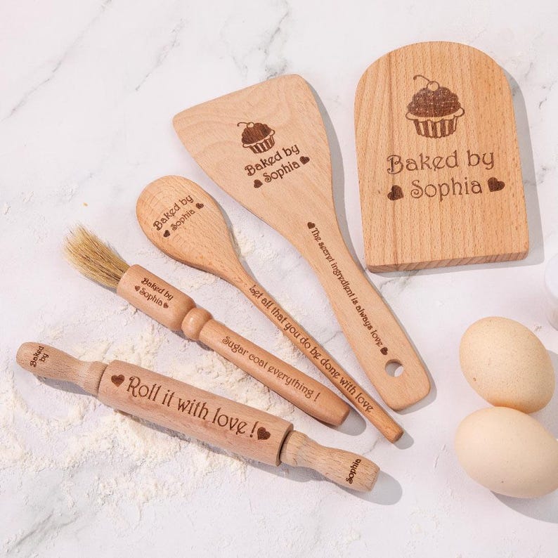 Personalized Wooden Cooking and Baking Tools - Custom Name, Set of 6 ...