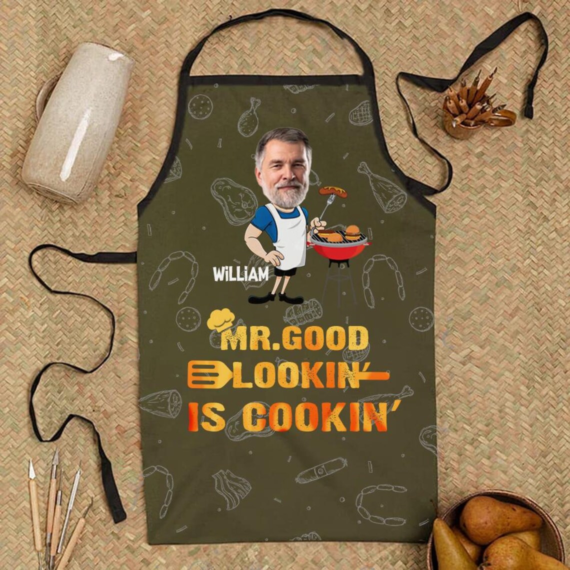 Personalized Funny Face Photo BBQ Apron—waterproof & Adjustable With ...