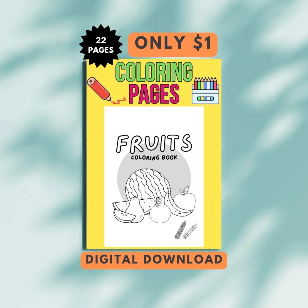 Printable Fruits Coloring Book for Kids | 22 Relaxing Pages | Instant ...
