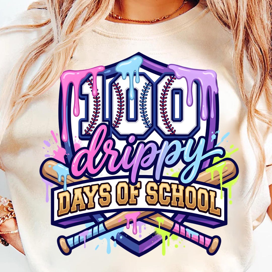 100 Drippy Days of School Png, 100 Days of School Png, Baseball Ice ...