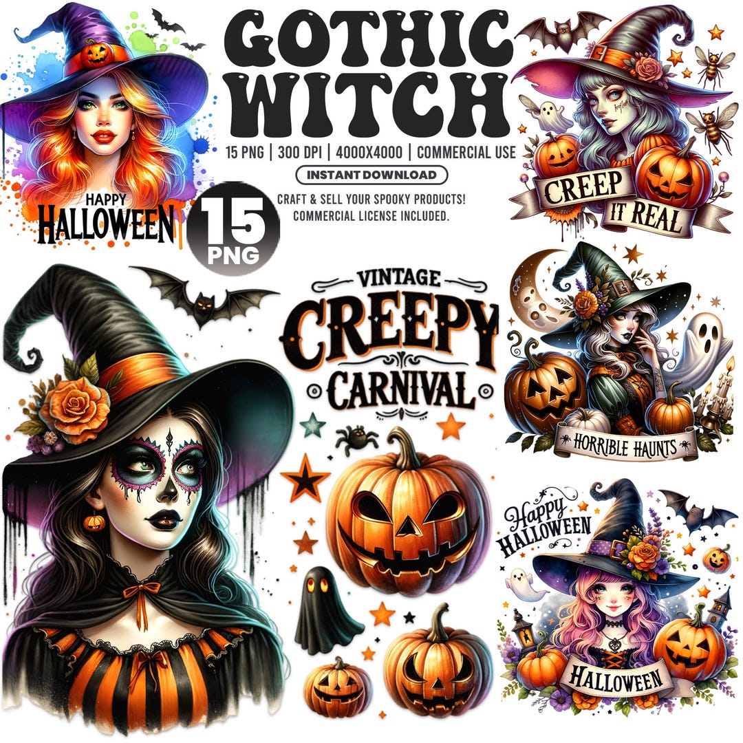 Halloween Witch Clipart Bundle, Spooky Gothic PNG (digital Download) - Etsy