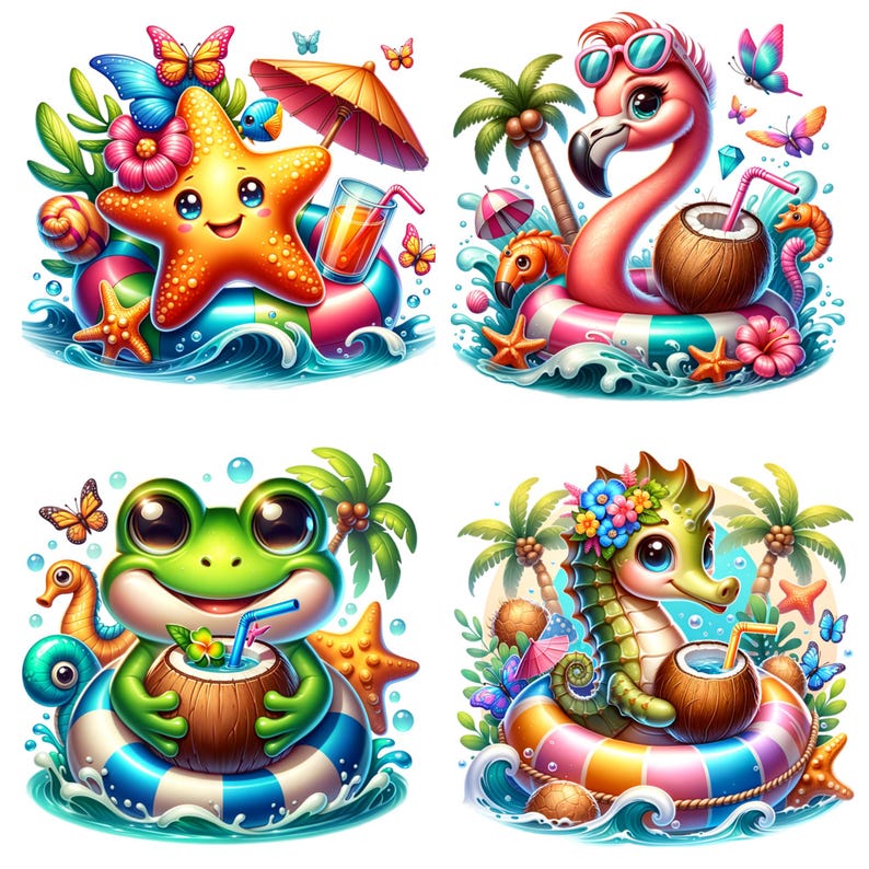 Summer Clipart PNG Bundle, Pool Party PNG, Beach Party Clipart, Summer ...