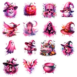 Pink Pastel Goth Halloween Clipart Png Bundle, Pink Halloween Clipart ...