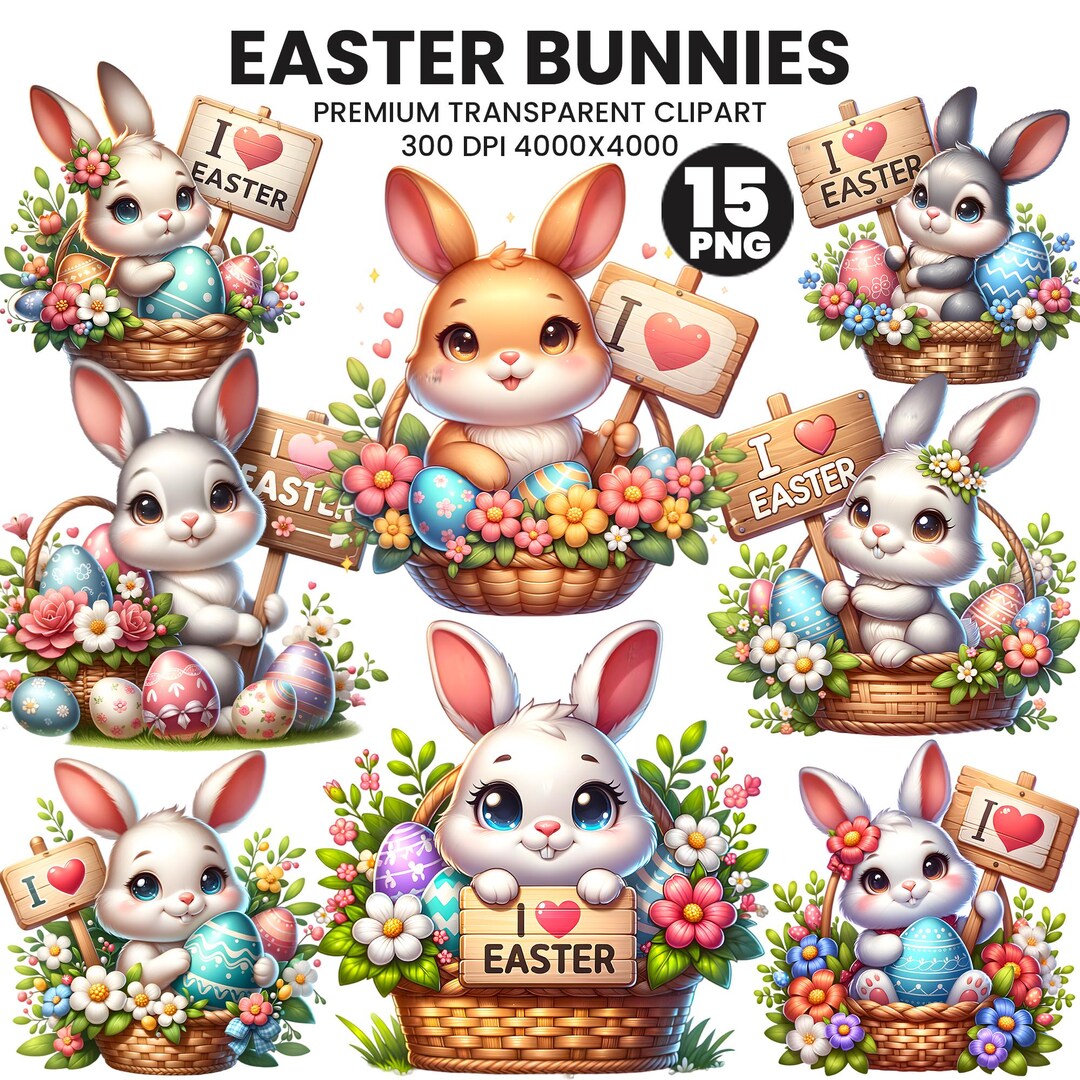 Easter Bunny in Basket Clipart, Rabbit Clipart, Easter Bunny Clipart ...