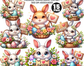 Easter Bunny Clipart: Basket PNG Bundle (4000x4000 Px) - Etsy