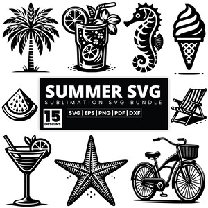 Summer Vacation SVG Bundle: Beach Clipart, Silhouette Designs (digital ...