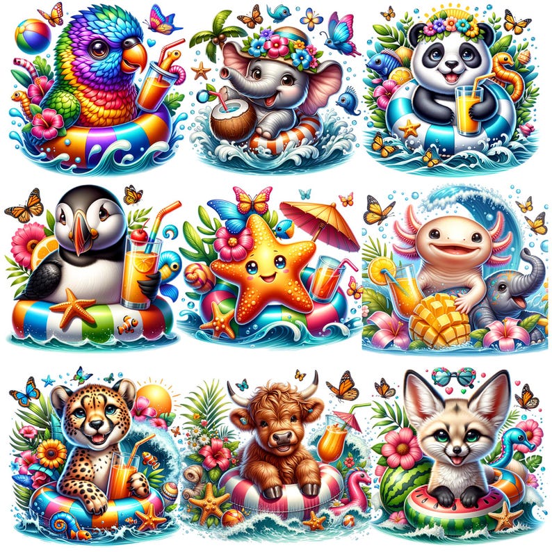 Summer Clipart PNG Bundle, Pool Party PNG, Beach Party Clipart, Summer ...