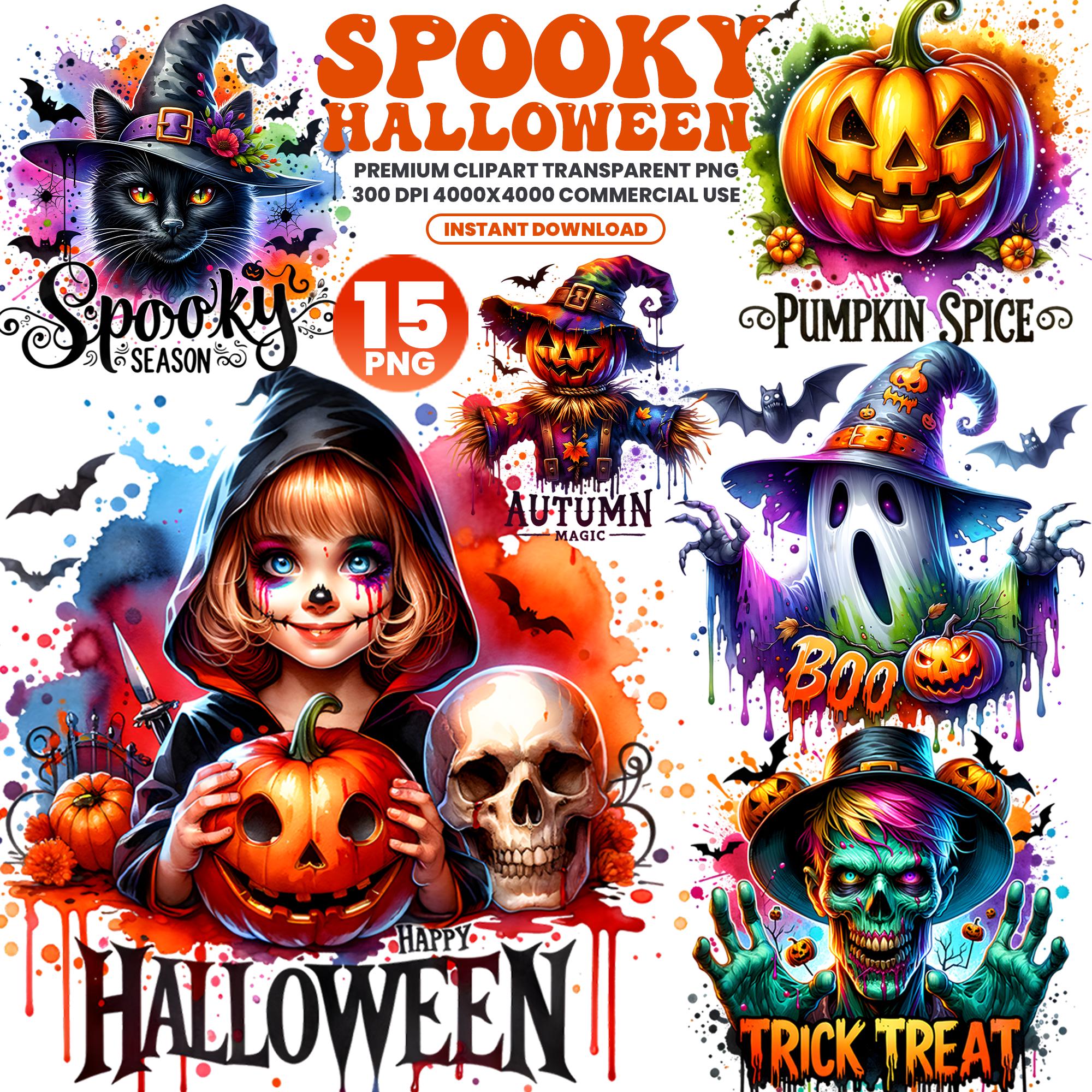 Halloween Clipart PNG Bundle, Spooky Watercolor Graphics (digital ...