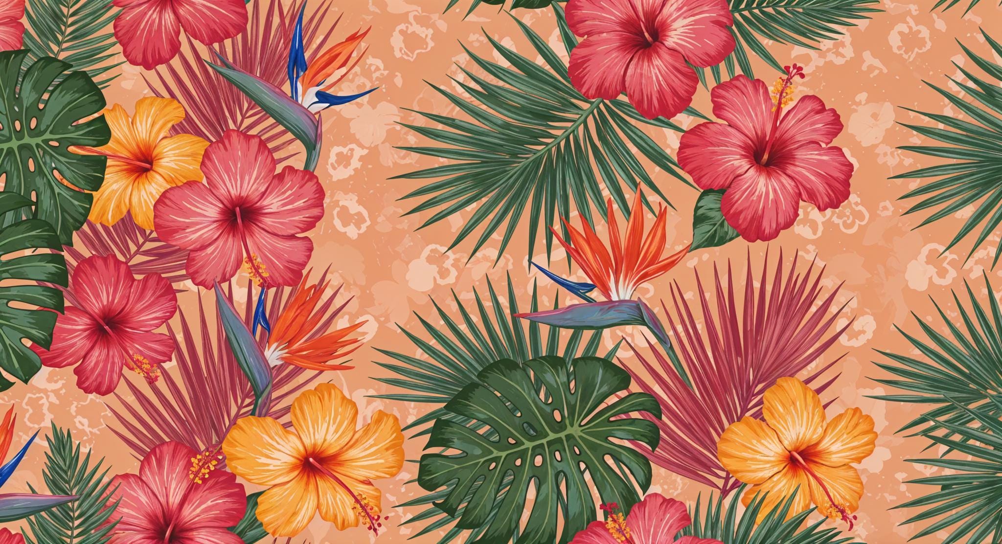 Tropical Hibiscus & Palm Leaf Pattern - Etsy
