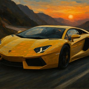 Hyper-realistic Lamborghini Aventador Oil Painting - Vector Design (two ...