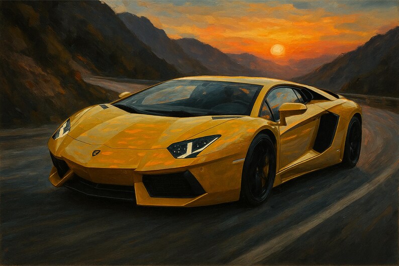 Hyper-realistic Lamborghini Aventador Oil Painting - Vector Design (two ...