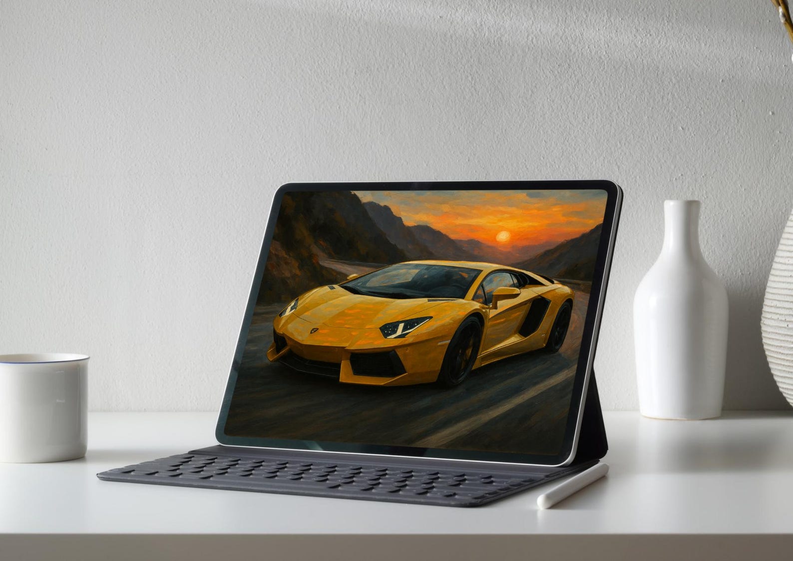 Hyper-realistic Lamborghini Aventador Oil Painting - Vector Design (two ...