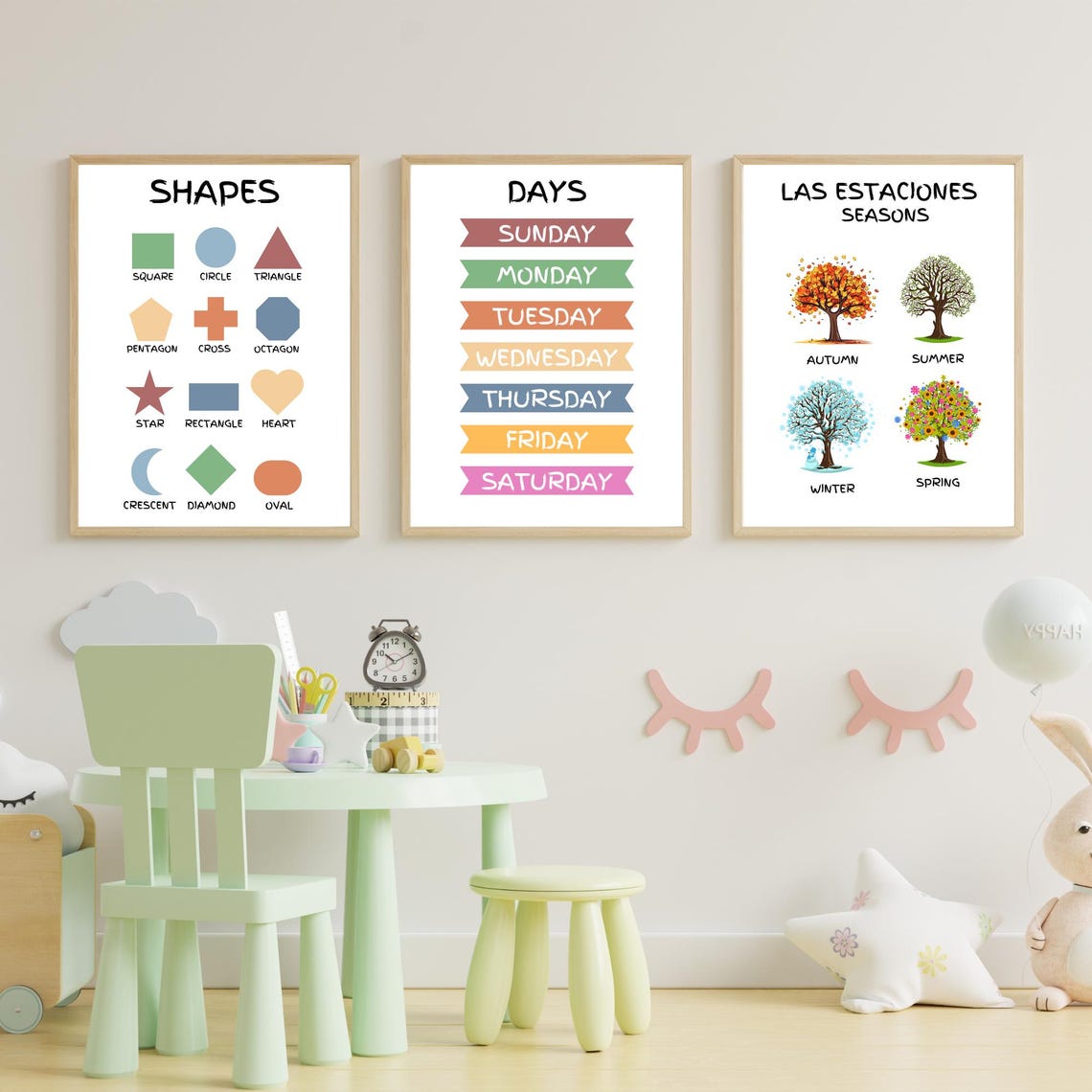Boho Educational Poster, Montessori Playroom Wall Decor, Homeschool ...