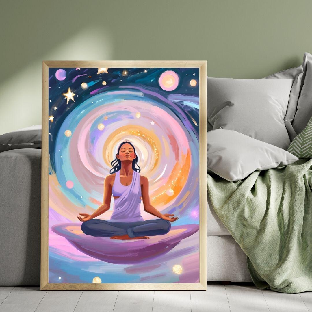 Yoga Meditation Print Meditation Wall Art Mindfulness Decor Green Wall ...