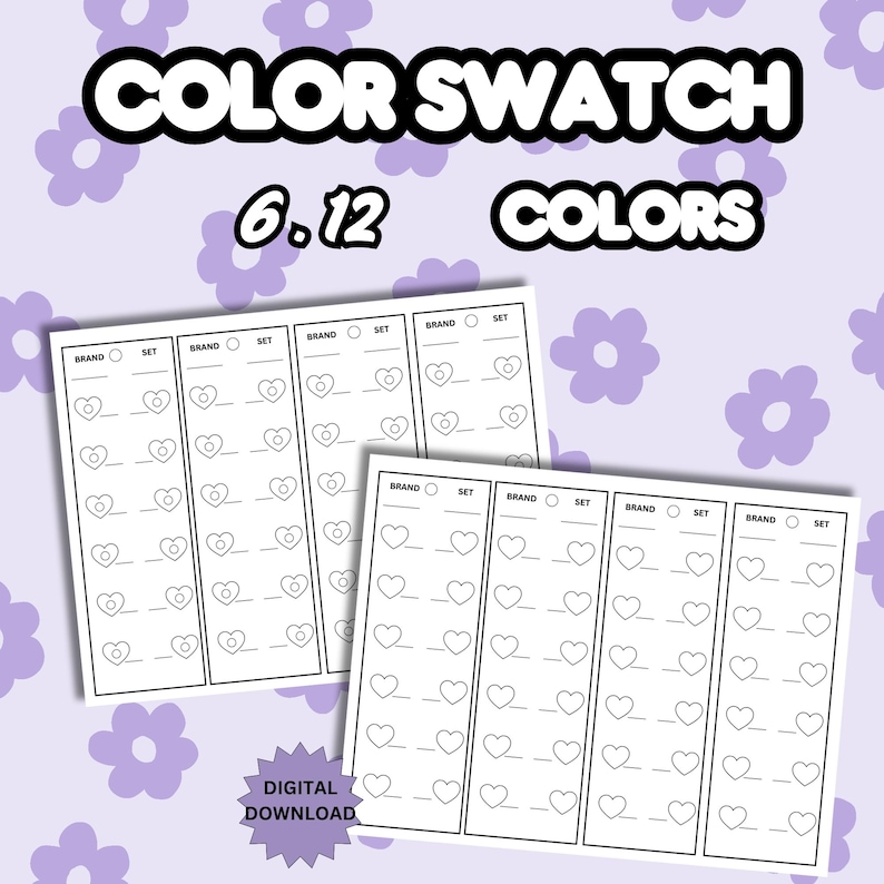 Printable Color Swatch Cards for Alcohol Markers – 6 & 12 Color Test ...
