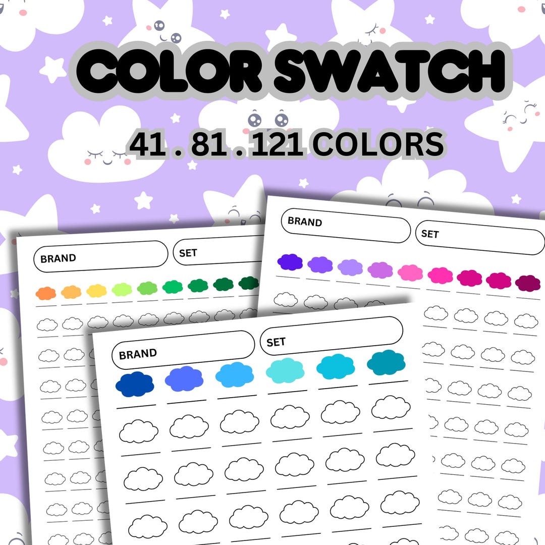 Printable Color Swatch Cards for Alcohol Markers – 42 81 121 Color Test ...