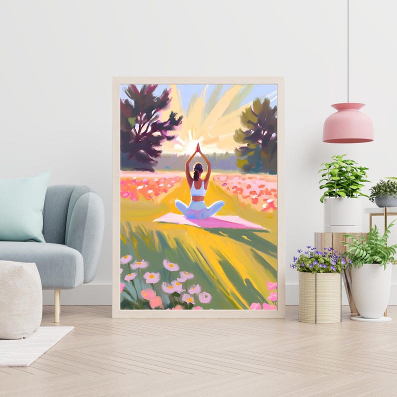 Yoga Meditation Print Meditation Wall Art Mindfulness Decor Green Wall ...