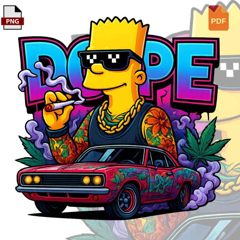 Dope Cartoon Gangster Art PNG, Street Wear Illustration With Muscle Car ...