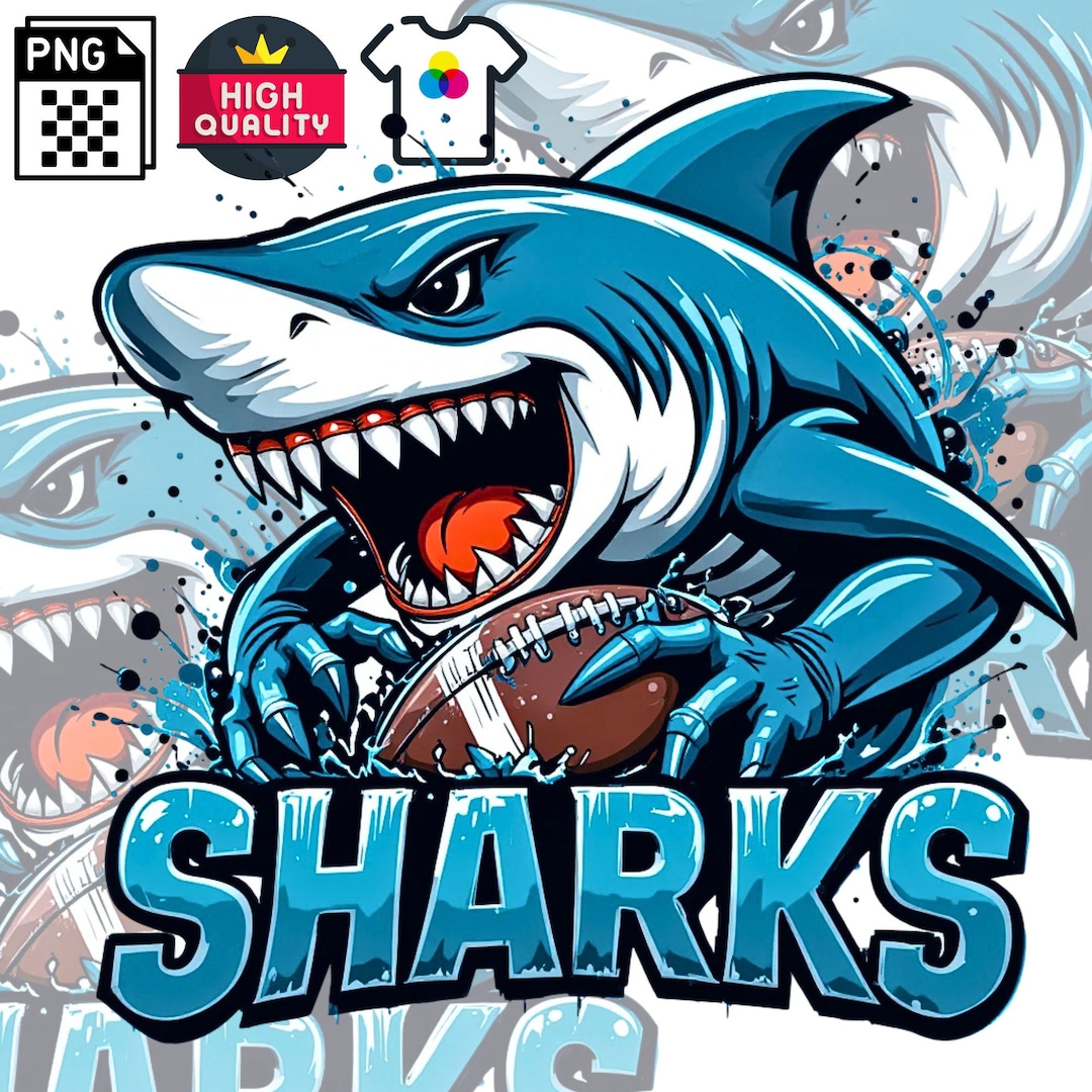 Sharks Football Mascot PNG: School Team Spirit Sublimation Design ...