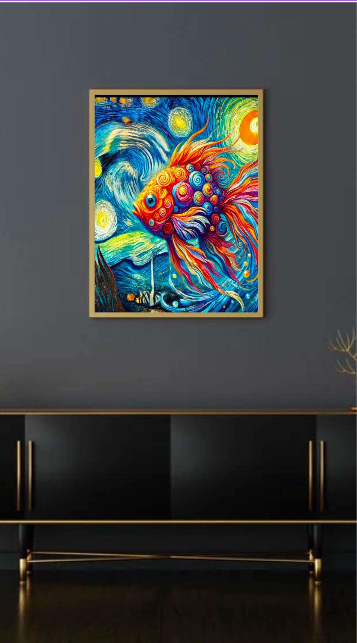 Ai-generated Starry Night Fish Van Gogh-inspired Surreal Digital Art ...