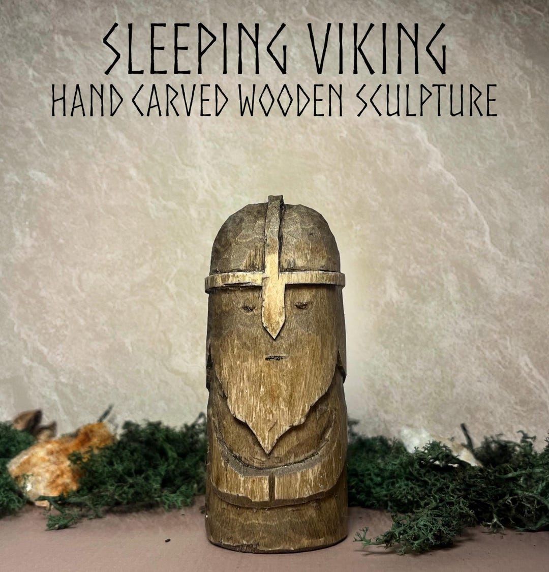 Hand Carved ‘sleeping Viking’ Wooden Desk Sculpture | Nordic Style Unique Figurine | Collectible ...
