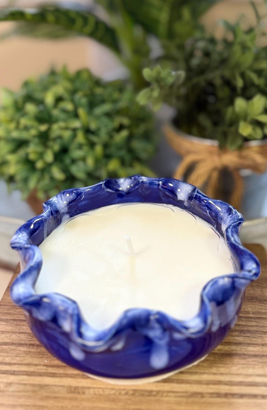 Hand Thrown Wave Pot With Hand-poured Mahogany & Teak Wood Candle - Etsy