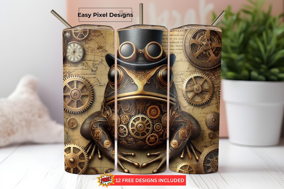 Steampunk Frog Tumbler Wrap PNG, 20oz Skinny Tumbler Sublimation ...