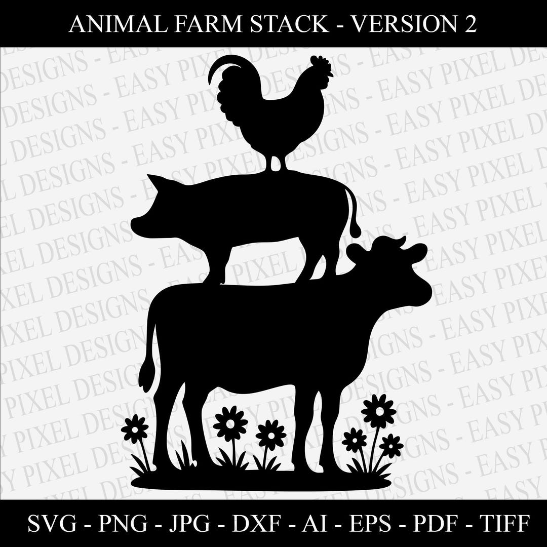 Farm Animal Stack SVG PNG – Cow Pig Hen Silhouette for Cricut ...