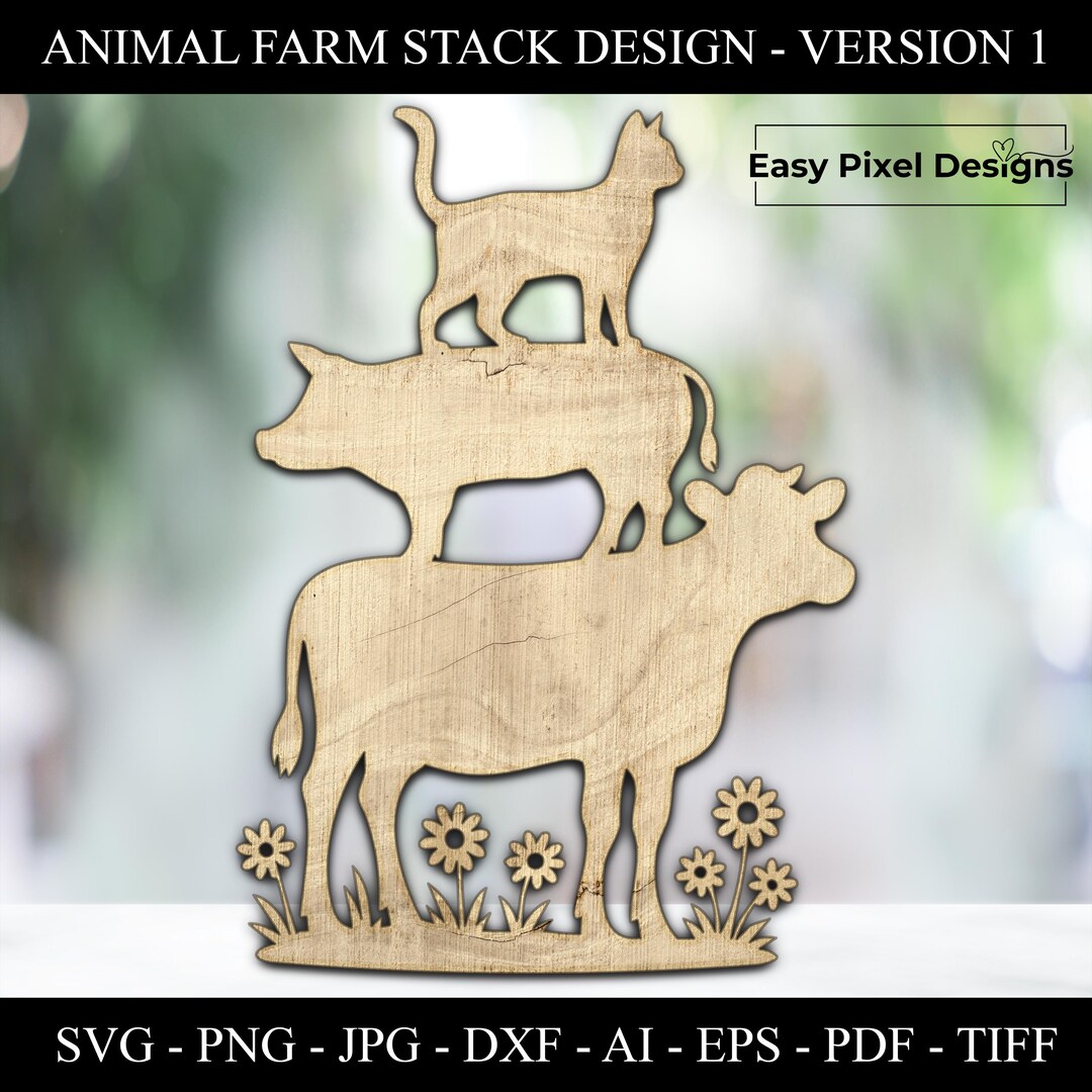 Farm Animal Stack SVG PNG – Cow Pig Cat Silhouette for Cricut ...