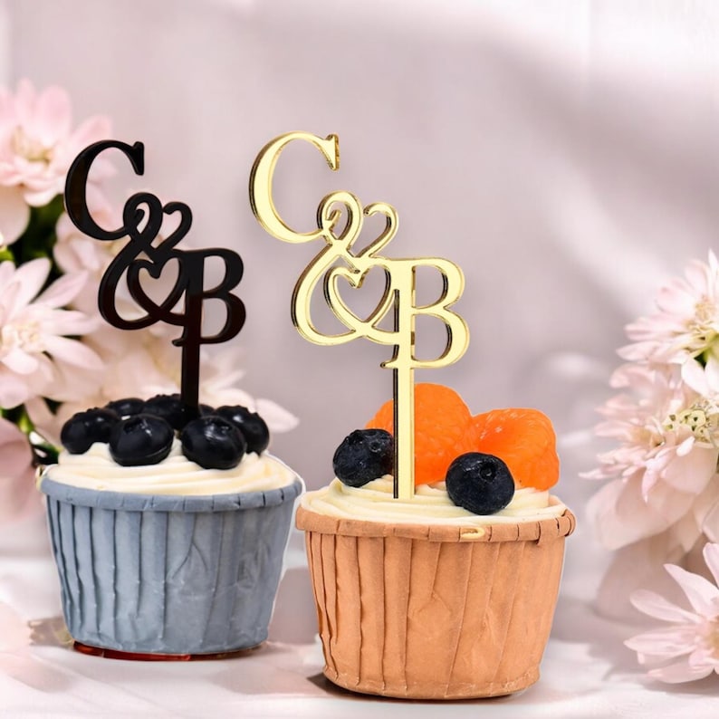 Personalized Acrylic Cupcake Toppers, Wedding Initial Decor - Etsy