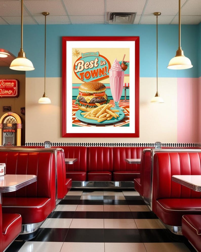 Retro Diner Poster | Vintage Fast Food Art JPG & PDF | 1950s American ...